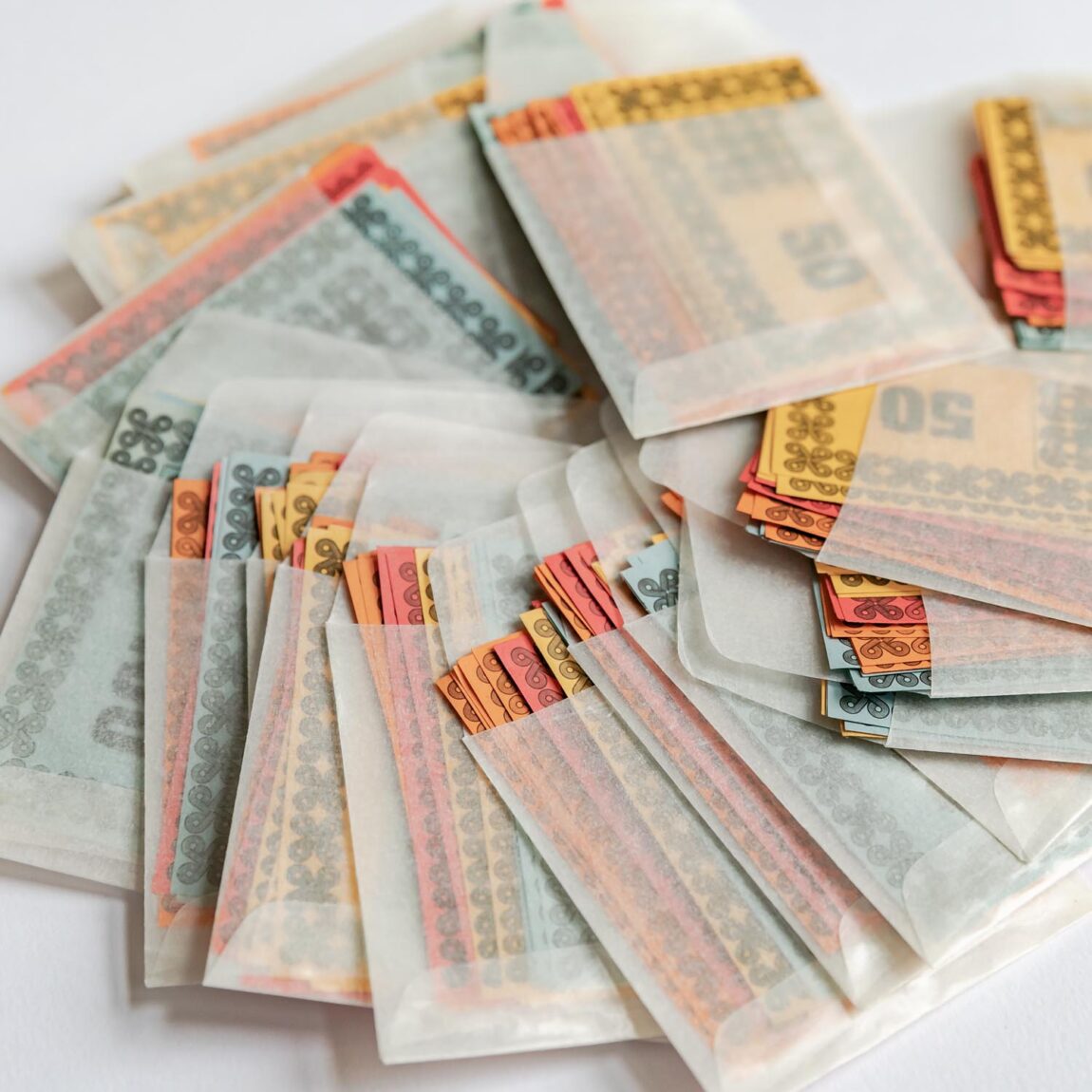 Colourful vintage play money